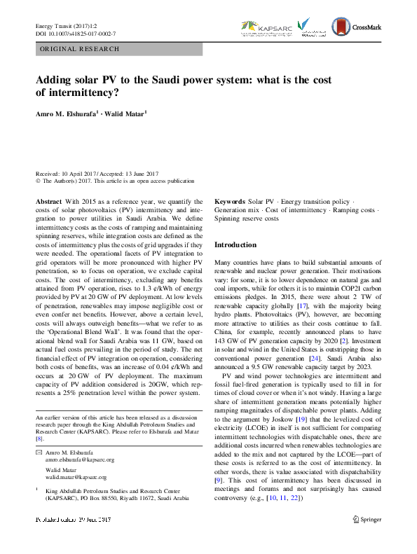(PDF) Adding solar PV to the Saudi power system: what is the cost of ...
