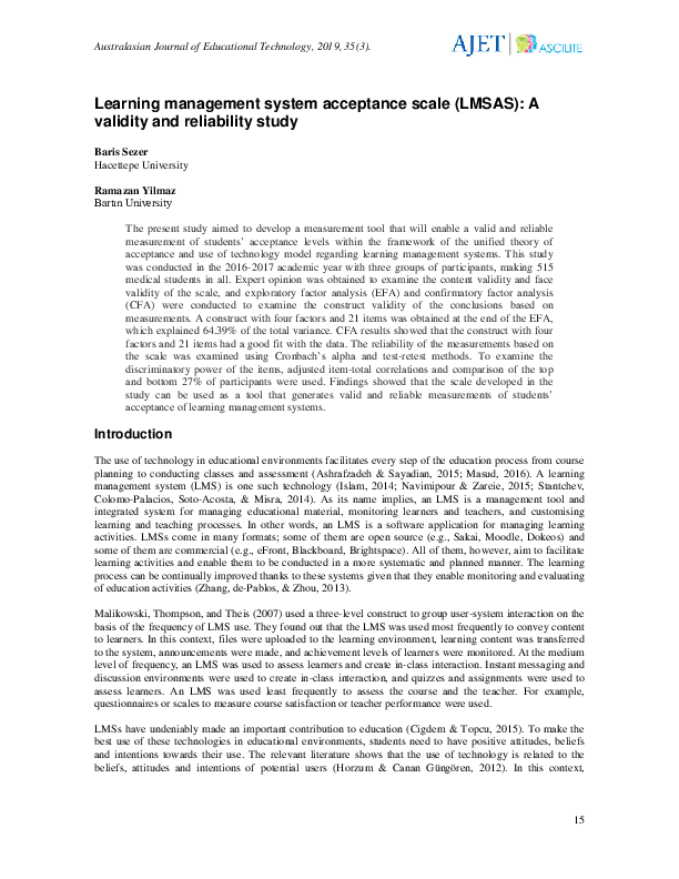 (PDF) Learning management system acceptance scale (LMSAS): A validity and reliability study ...