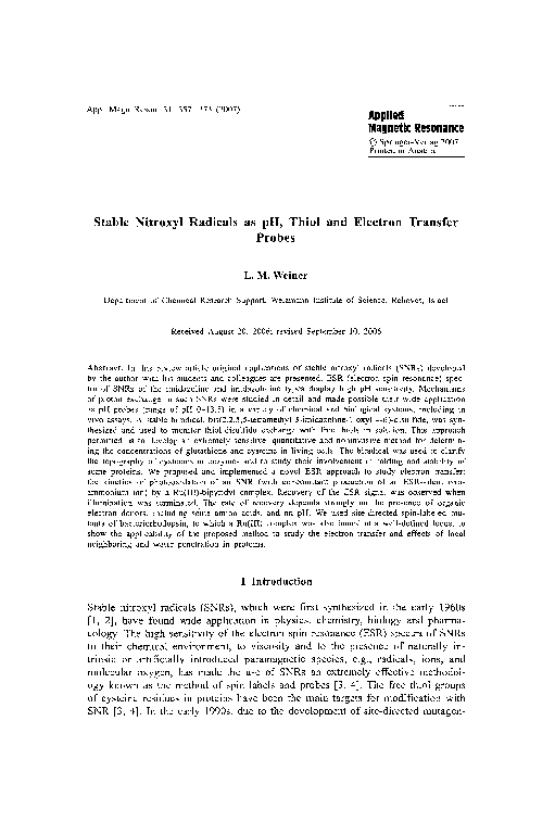 (PDF) Stable nitroxyl radicals as pH, thiol and electron transfer probes