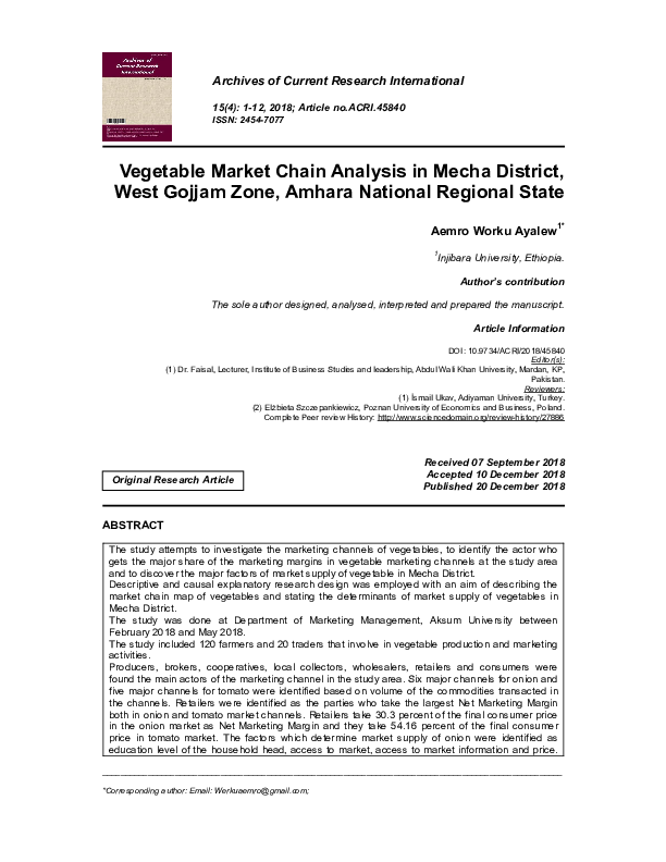 (PDF) Vegetable Market Chain Analysis in Mecha District, West Gojjam ...