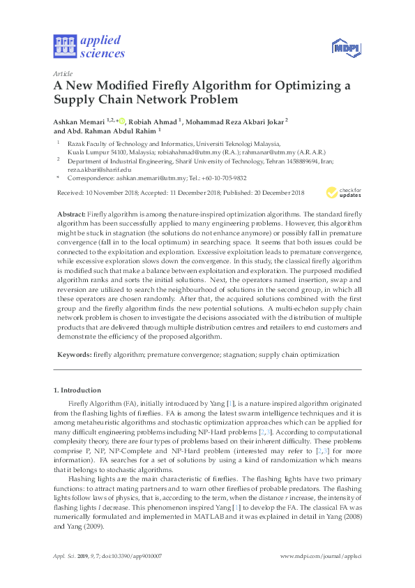 Pdf A New Modified Firefly Algorithm For Optimizing A Supply Chain Network Problem