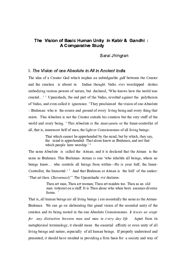 (DOC) The Vision of Basic Human Unity in Kabir & Gandhi : A Comparative ...