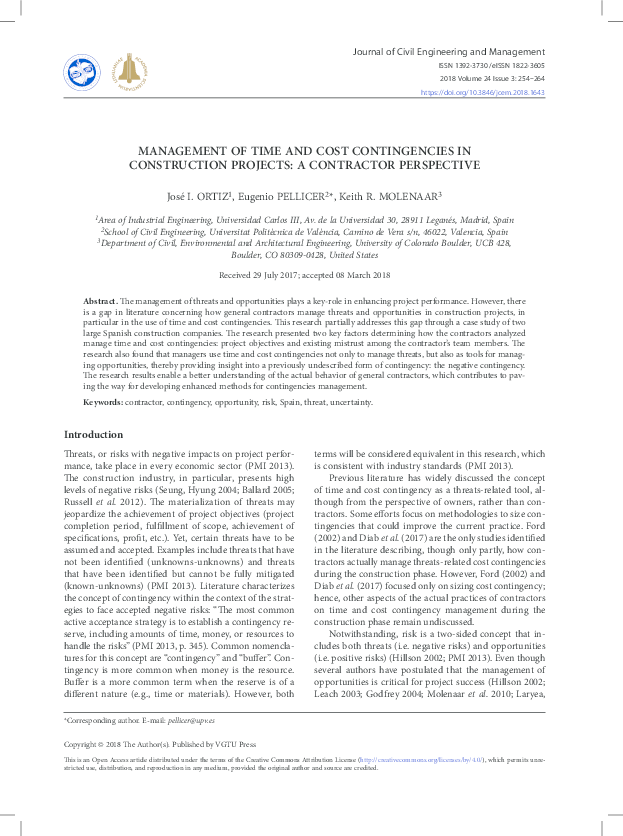 (PDF) MANAGEMENT OF TIME AND COST CONTINGENCIES IN CONSTRUCTION ...