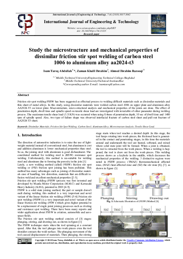 (PDF) Study the microstructure and mechanical properties of dissimilar friction stir spot ...
