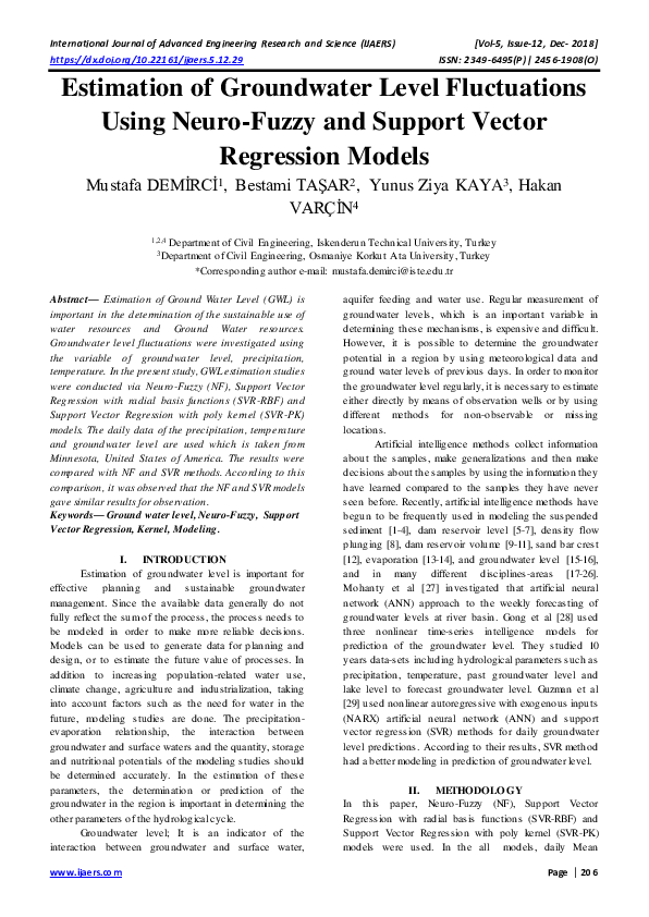 (PDF) Estimation of Groundwater Level Fluctuations Using Neuro-Fuzzy and Support Vector ...