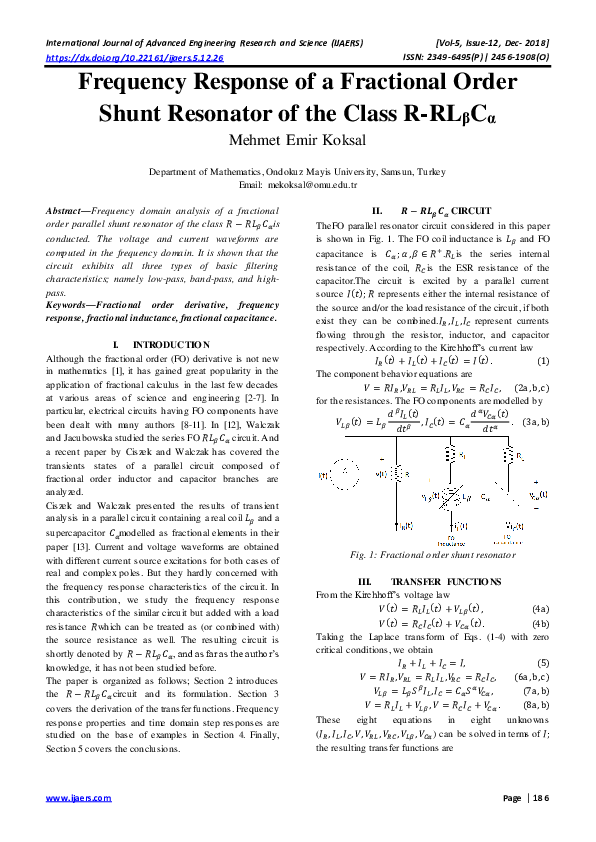 (PDF) Frequency Response of a Fractional Order Shunt Resonator of the ...