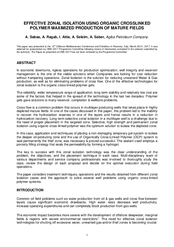 (PDF) EFFECTIVE ZONAL ISOLATION USING ORGANIC CROSSLINKED POLYMER ...