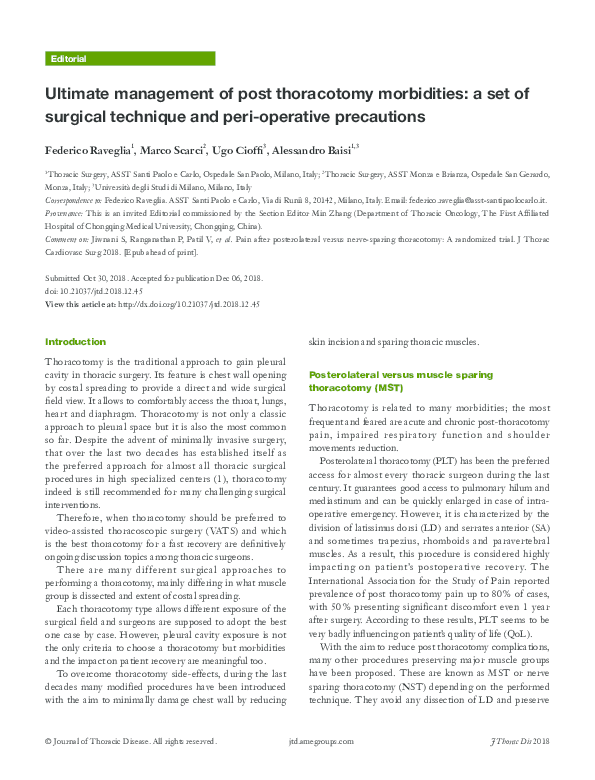 (PDF) Ultimate management of post thoracotomy morbidities: a set of ...
