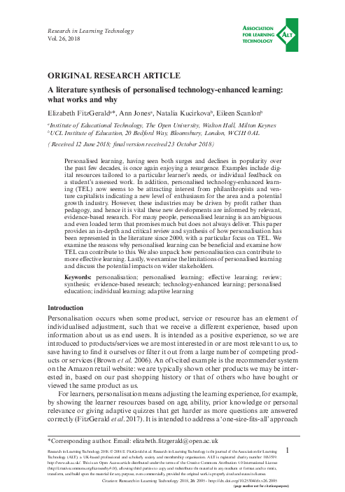 (PDF) ORIGINAL RESEARCH ARTICLE A literature synthesis of personalised ...