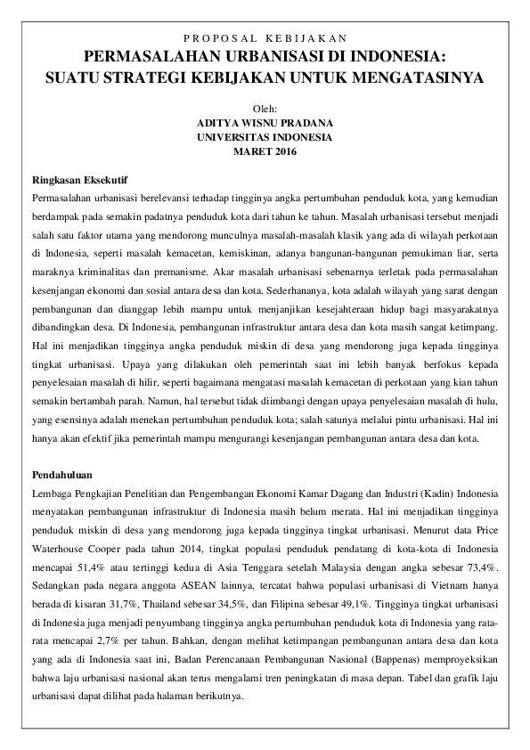 (DOC) POLICY BRIEF Permasalahan Urbanisasi di Indonesia: Suatu Strategi ...