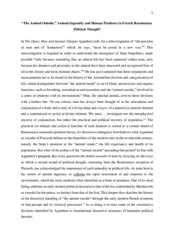 (DOC) "The Animal Outside." Animal Ingenuity and Human Prudence in ...