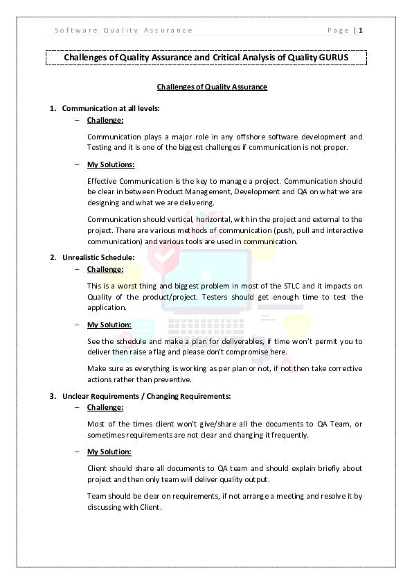 (DOC) Challenges of Quality Assurance and Critical Analysis of Quality ...