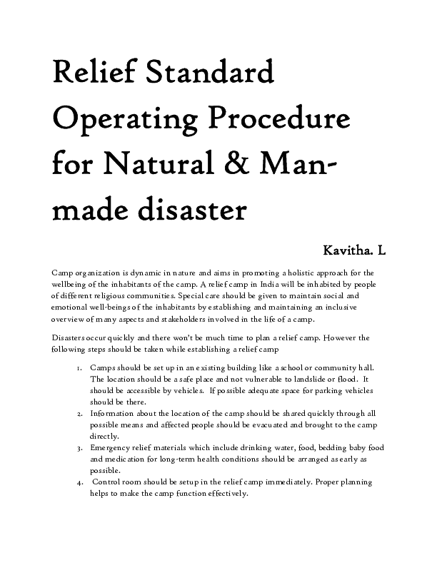 (PDF) Relief Standard Operating Procedure for Natural & Man- made disaster