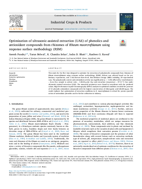 (PDF) Optimization of ultrasonic-assisted extraction (UAE) of phenolics and antioxidant ...