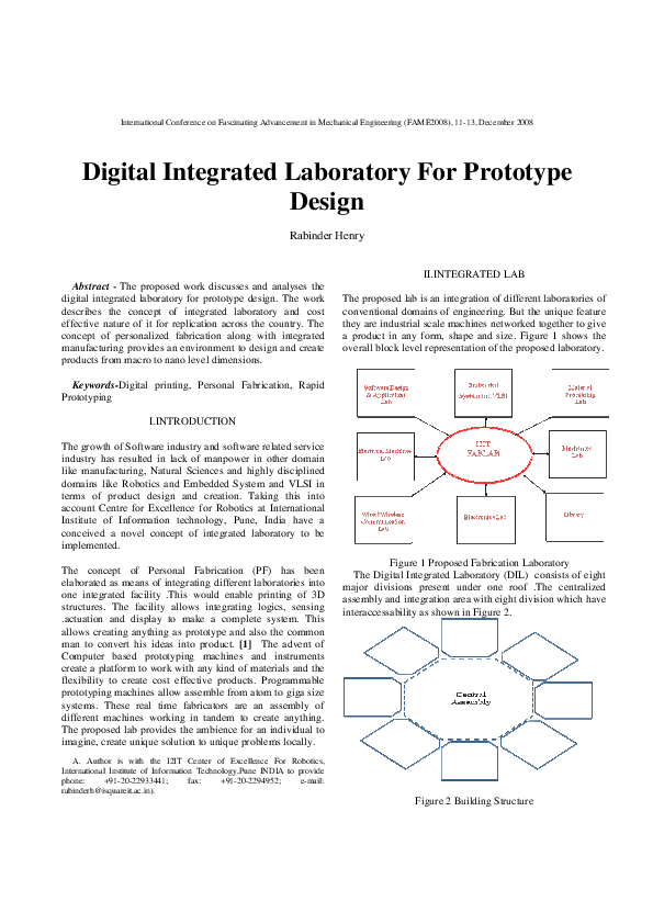 (PDF) Digital Integrated Laboratory For Prototype Design
