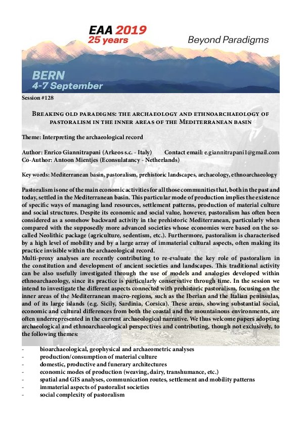 (PDF) EAA - Bern 2019 - Session #128 - Breaking old paradigms: the archaeology and ...
