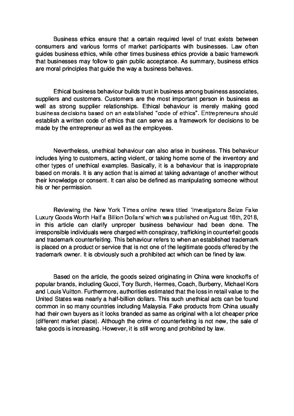 (PDF) UNETHICAL BUSINESS BEHAVIOUR