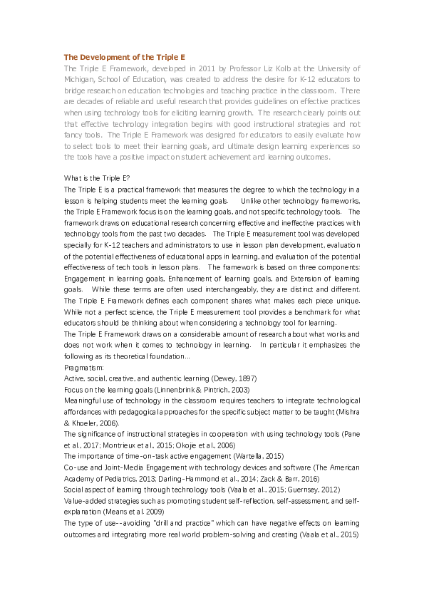 (PDF) The Development of the Triple E The Triple E Framework