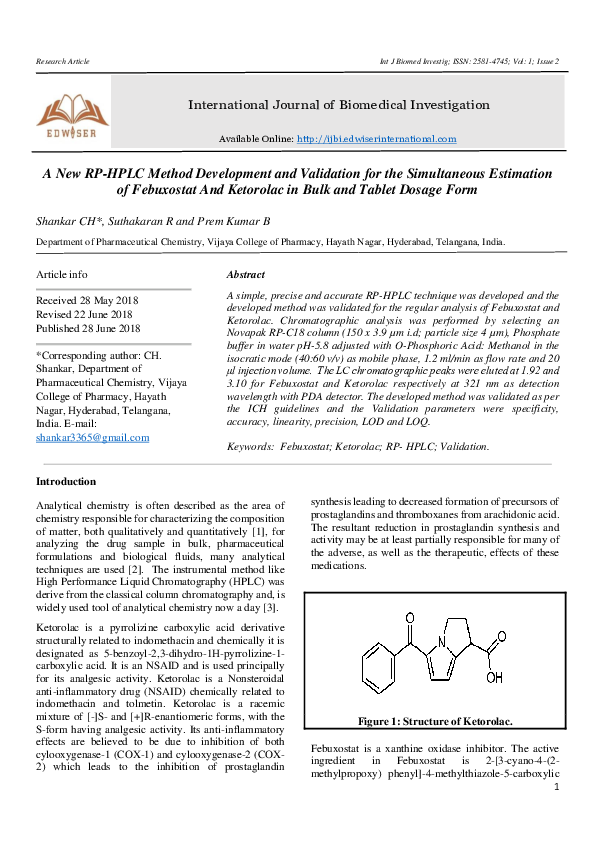 Pdf A New Rp Hplc Method Development And Validation For The Simultaneous Estimation Of