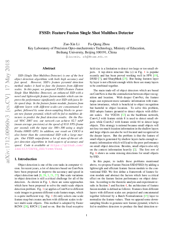 Pdf Fssd Feature Fusion Single Shot Multibox Detector