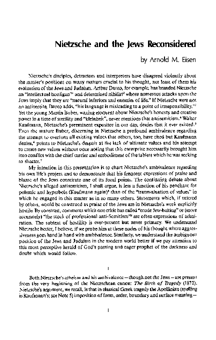 (PDF) Arnold Eisen, “Nietzsche and the Jews Reconsidered,” Jewish ...