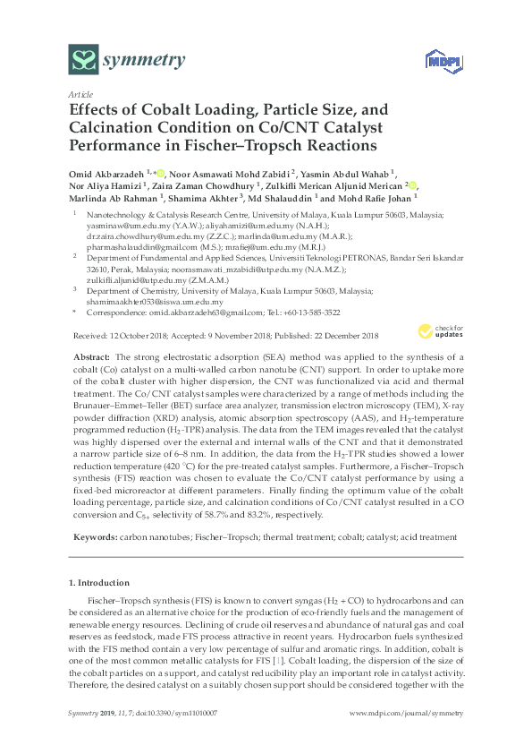 (PDF) Effects of Cobalt Loading, Particle Size, and Calcination ...