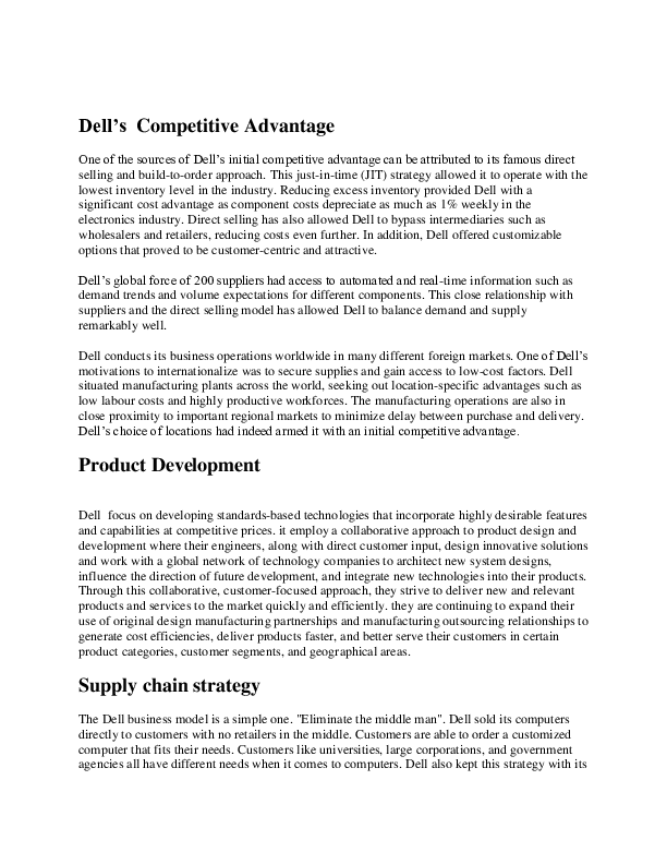 (DOC) Dell's Competitive Advantage