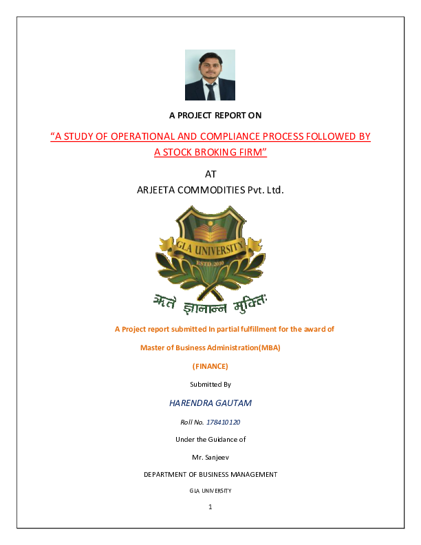 (DOC) "A STUDY OF OPERATIONAL AND COMPLIANCE PROCESS FOLLOWED BY A ...