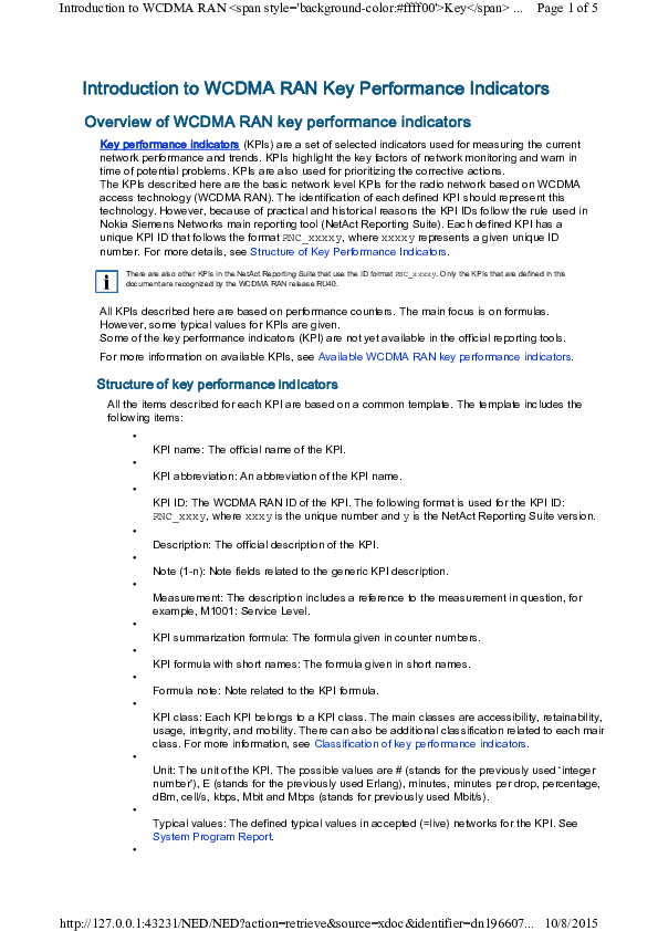(PDF) Introduction to WCDMA RAN Key Performance Indicators Overview of WCDMA RAN key performance ...