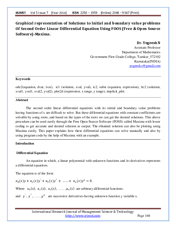 (PDF) Graphical representation of Solutions to Initial and boundary value problems Of Second ...