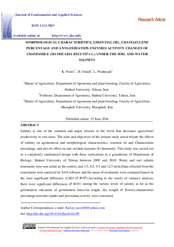 (PDF) MORPHOLOGICAL CHARACTERISTICS, ESSENTIAL OIL, CHAMAZULENE ...