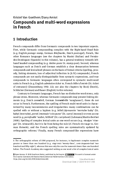 (PDF) Compounds and multi-word expressions in French