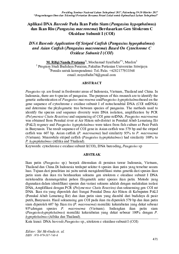 (PDF) Aplikasi DNA Barcode Pada Ikan Patin Siam (Pangasius hypopthalmus ...