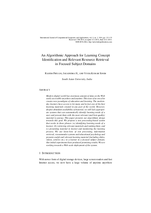 (PDF) An Algorithmic Approach for Learning Concept Identification and ...