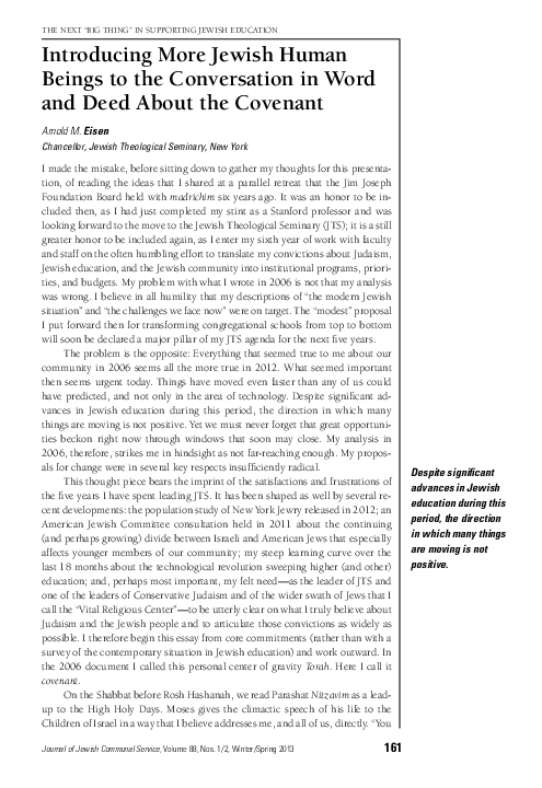 (PDF) Arnold Eisen, “Introducing More Jewish Human Beings to the ...