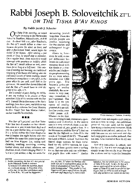 (PDF) Jacob J. Schacter, “Rabbi Joseph B. Soloveitchik zt”l on the Tisha B’Av Kinos,” Jewish ...
