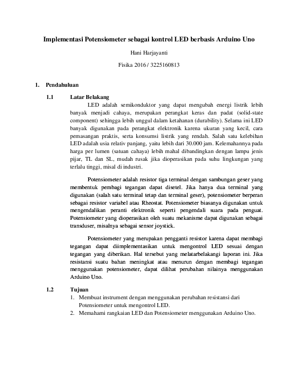 (PDF) Implementasi Potensiometer sebagai kontrol LED berbasis Arduino Uno