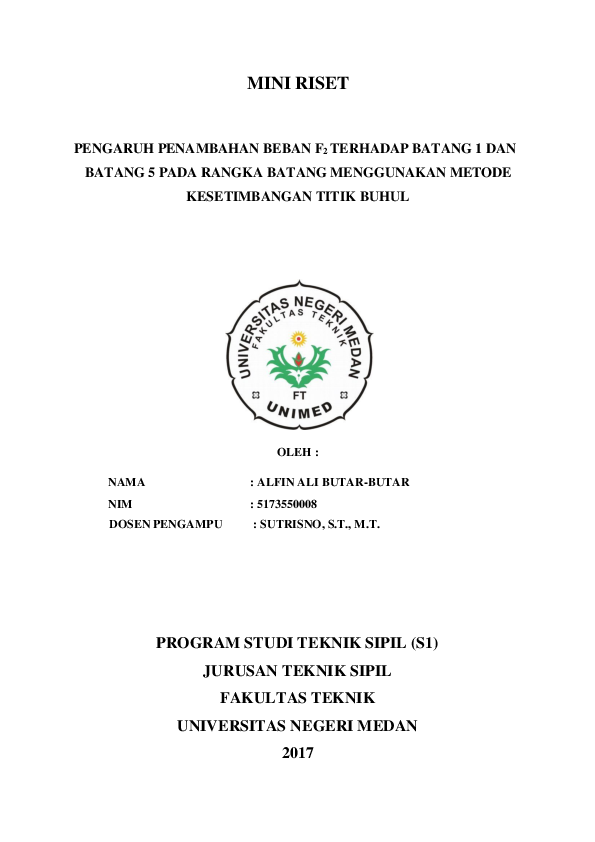 (DOC) Mini Riset Analisa Struktur Dasar atau Mekanika Teknik 1