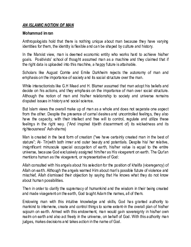 (DOC) An islamic notion of man