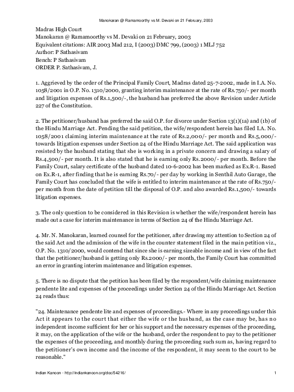 (PDF) Manokaran @ Ramamoorthy vs M. Devaki on 21 February, 2003 | Anant ...