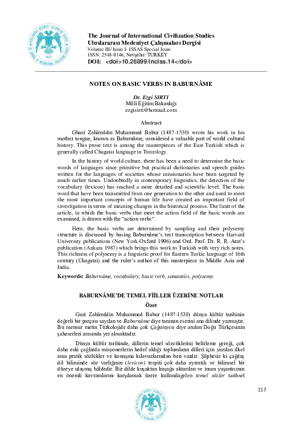 (PDF) Baburnâme’de Temel Fiiller Üzerine Notlar