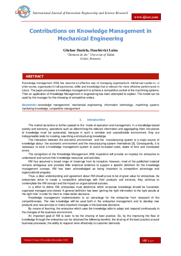 (PDF) Contributions on Knowledge Management in Mechanical Engineering