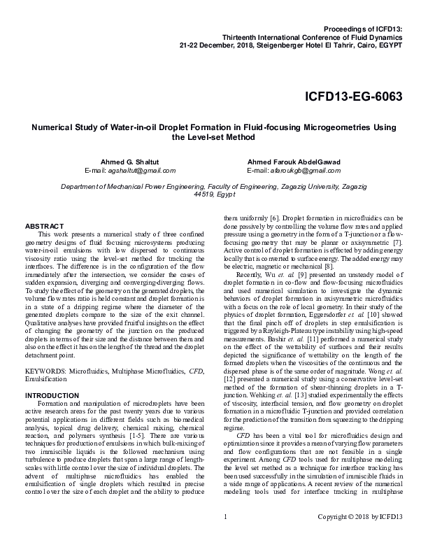 (PDF) Numerical Study of Water-in-oil Droplet Formation in Fluid ...