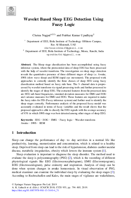 Pdf Wavelet Based Sleep Eeg Detection Using Fuzzy Logic