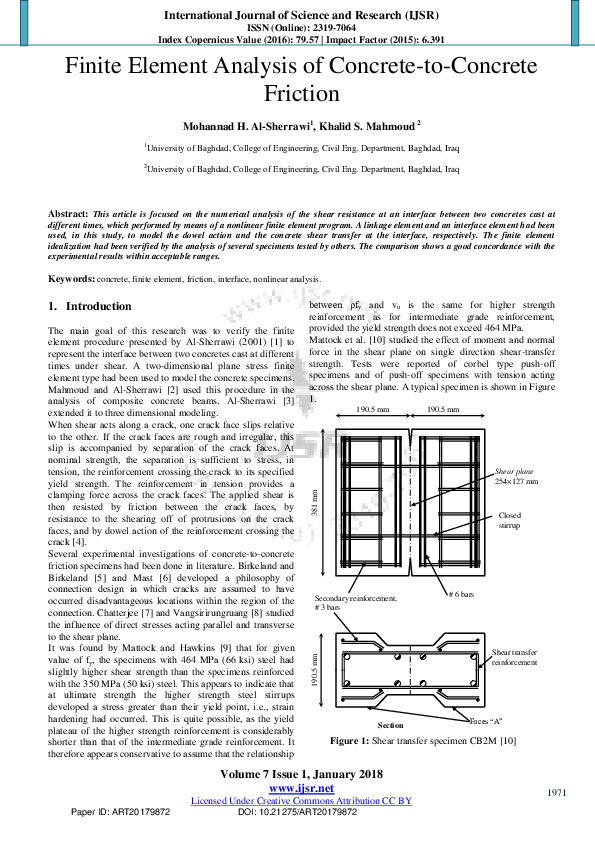 (PDF) Finite Element Analysis of Concrete-to-Concrete Friction