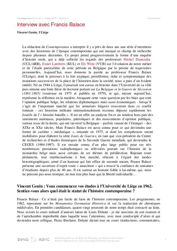 Entretien avec Francis Balace