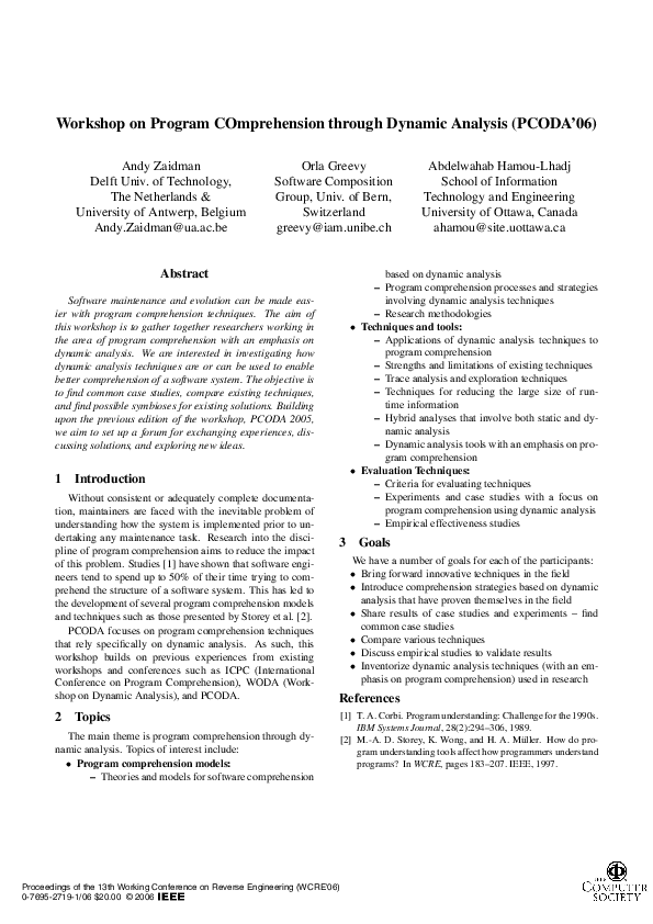 (PDF) Program COmprehension through Dynamic Analysis | Abdelwahab Hamou-lhadj - Academia.edu