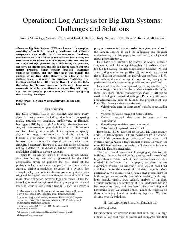 (PDF) Operational Log Analysis for Big Data Systems: Challenges and ...