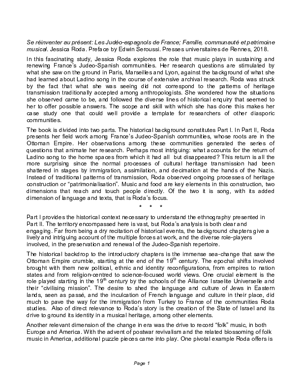 (PDF) Review of: Se réinventer au présent: Les Judéo-espagnols de ...