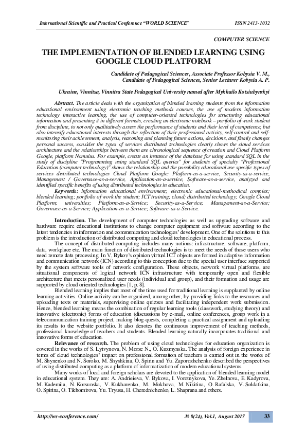 (PDF) THE IMPLEMENTATION OF BLENDED LEARNING USING GOOGLE CLOUD PLATFORM